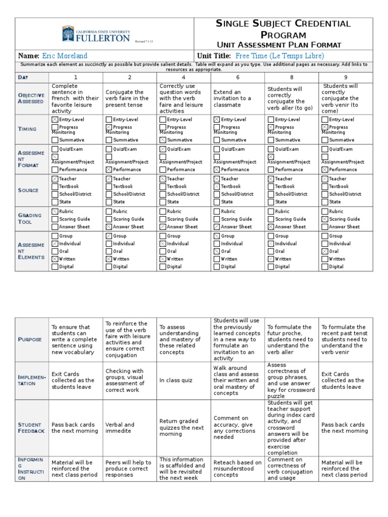 Unit Assessment Plan Moreland | PDF | Rubric (Academic) | Educational ...