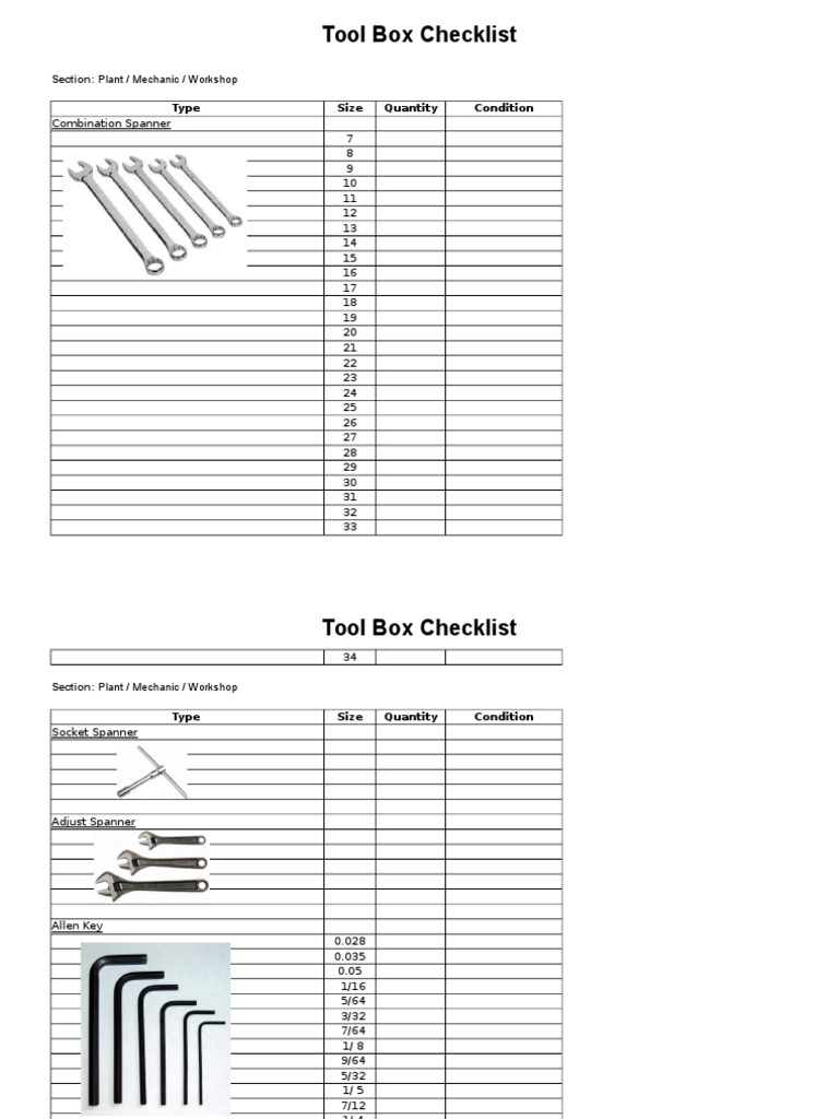 Tool Box Checklist | PDF | Technology & Engineering
