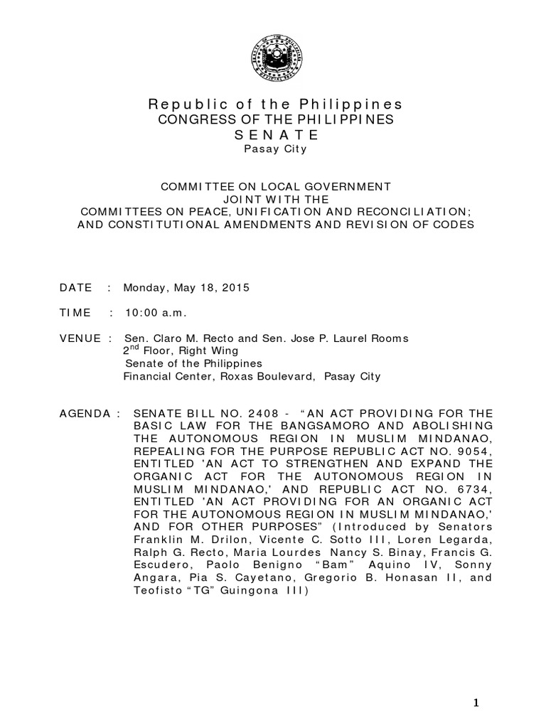 BBL IN SENATE - Issues of MNLF On The BBL, May 18, 2015 | PDF ...