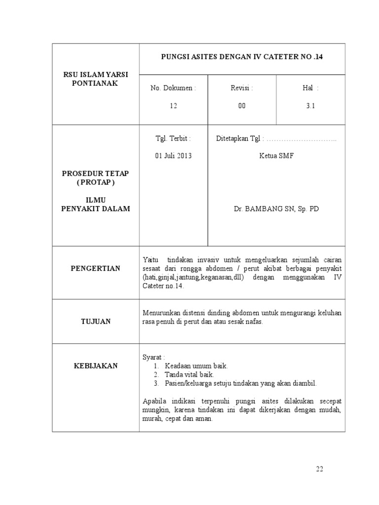 Pungsi Asites Dengan IV Cateter | PDF