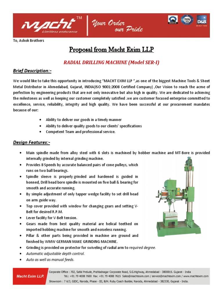 Proposal of Radial Drill Machine SER-I | PDF | Drill | Belt (Mechanical)