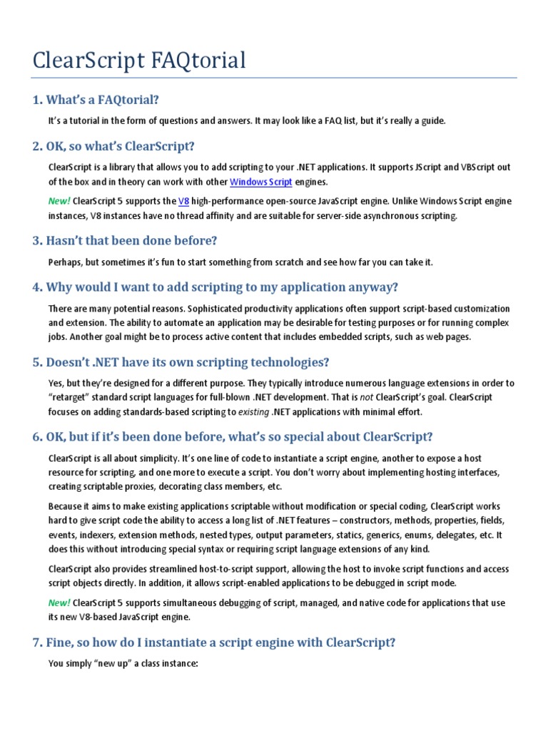 FAQ On How To Use ClearScript | PDF | Scripting Language | Java Script