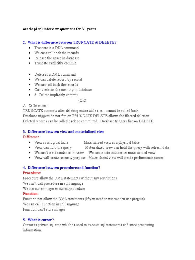 What Is Difference Between Truncate And Delete Oracle Pl Sql Interview 6399