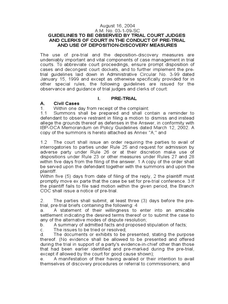 Pre Trial Guidelines | PDF | Witness | Lawsuit