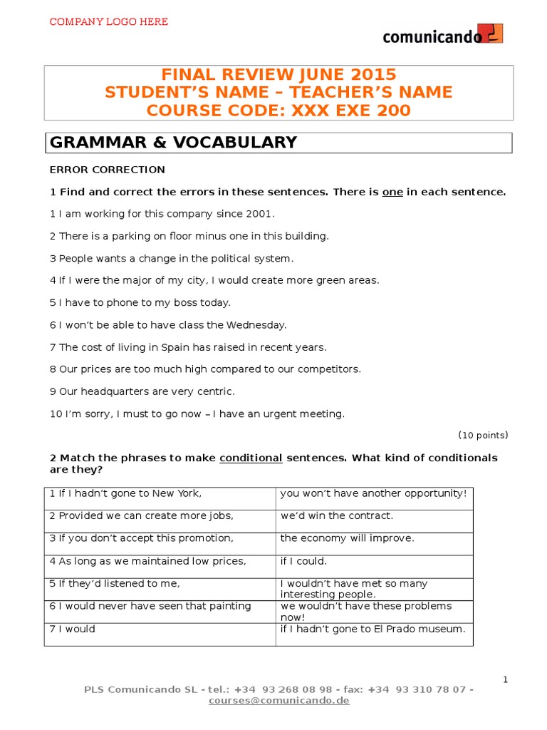Final Review b2.2 Sample - Reviewing Lesson | PDF | Verb | Linguistics