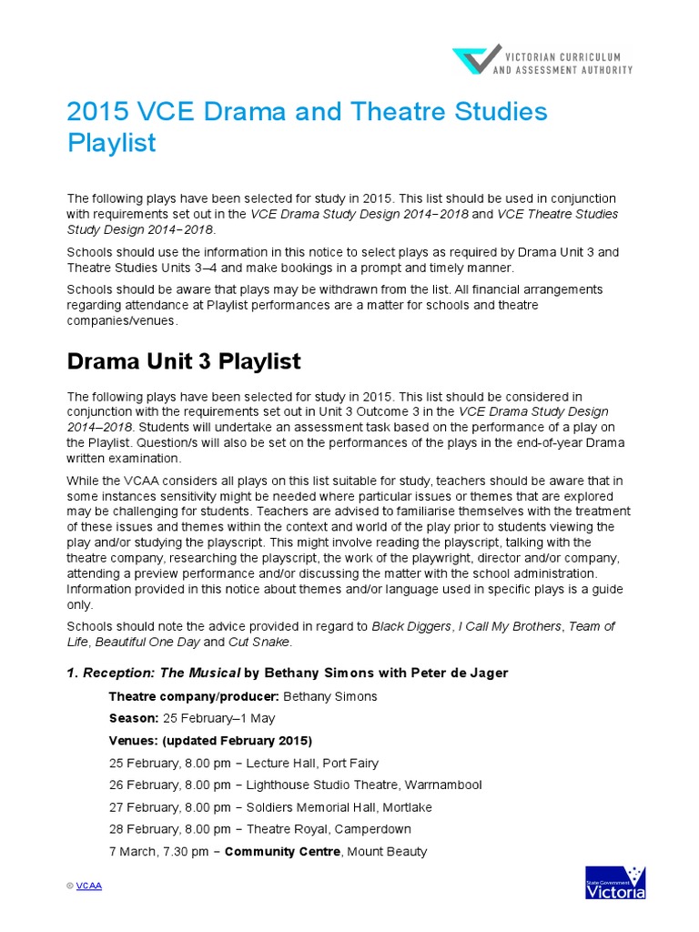 2015 VCE Drama and Theatre Studies Playlist | PDF | As You Like It ...
