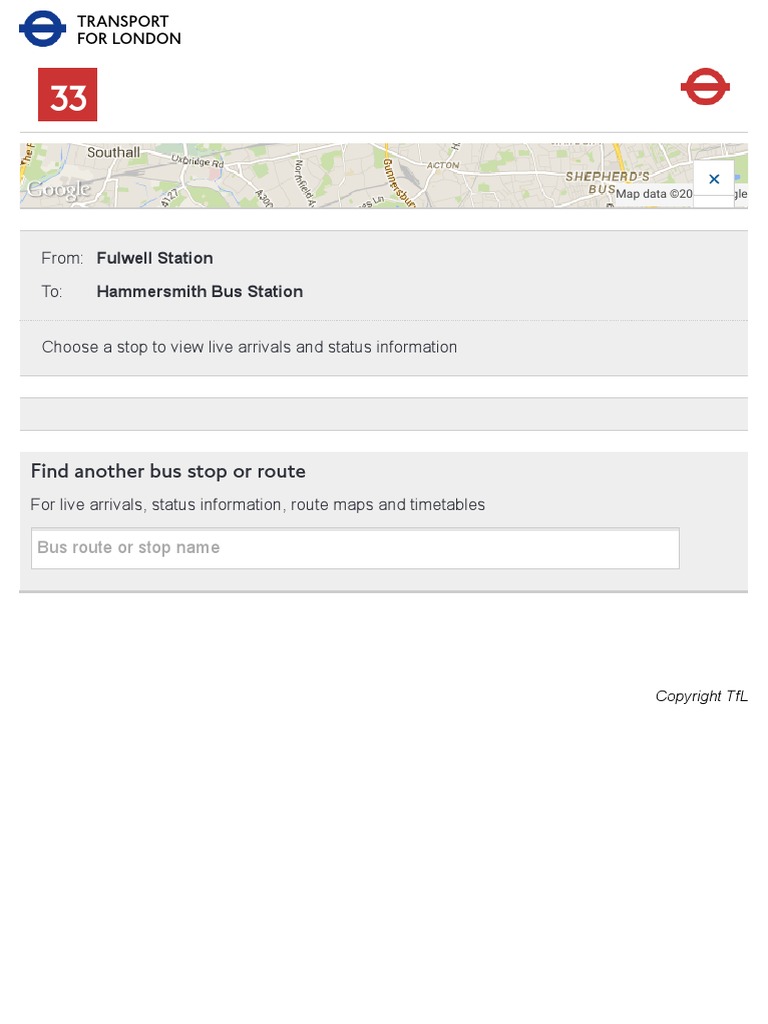 33 Bus Route - Transport For London | PDF