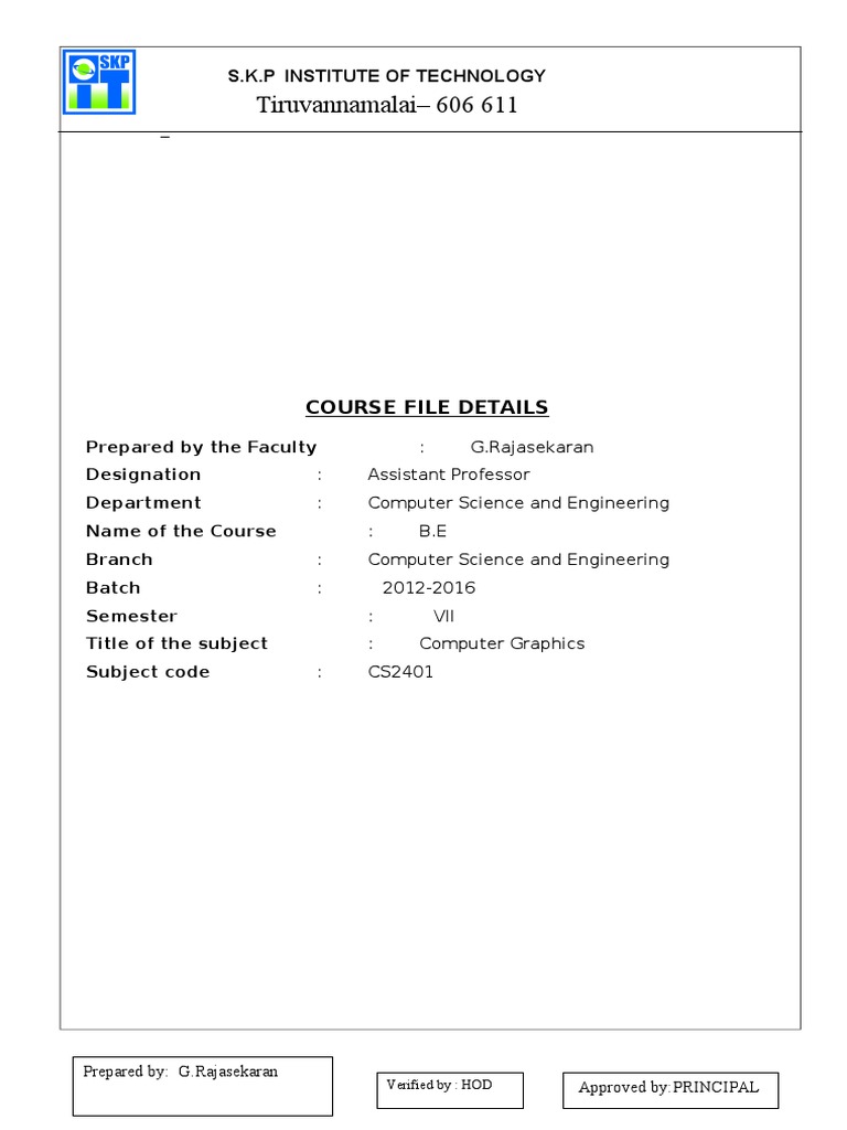 CS2401 - Computer Graphics Lesson Plan1 | PDF | 3 D Computer Graphics | Rendering (Computer ...