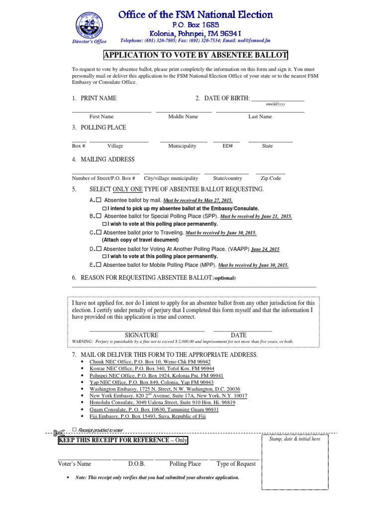 FSM Absentee Ballot Application Form | PDF