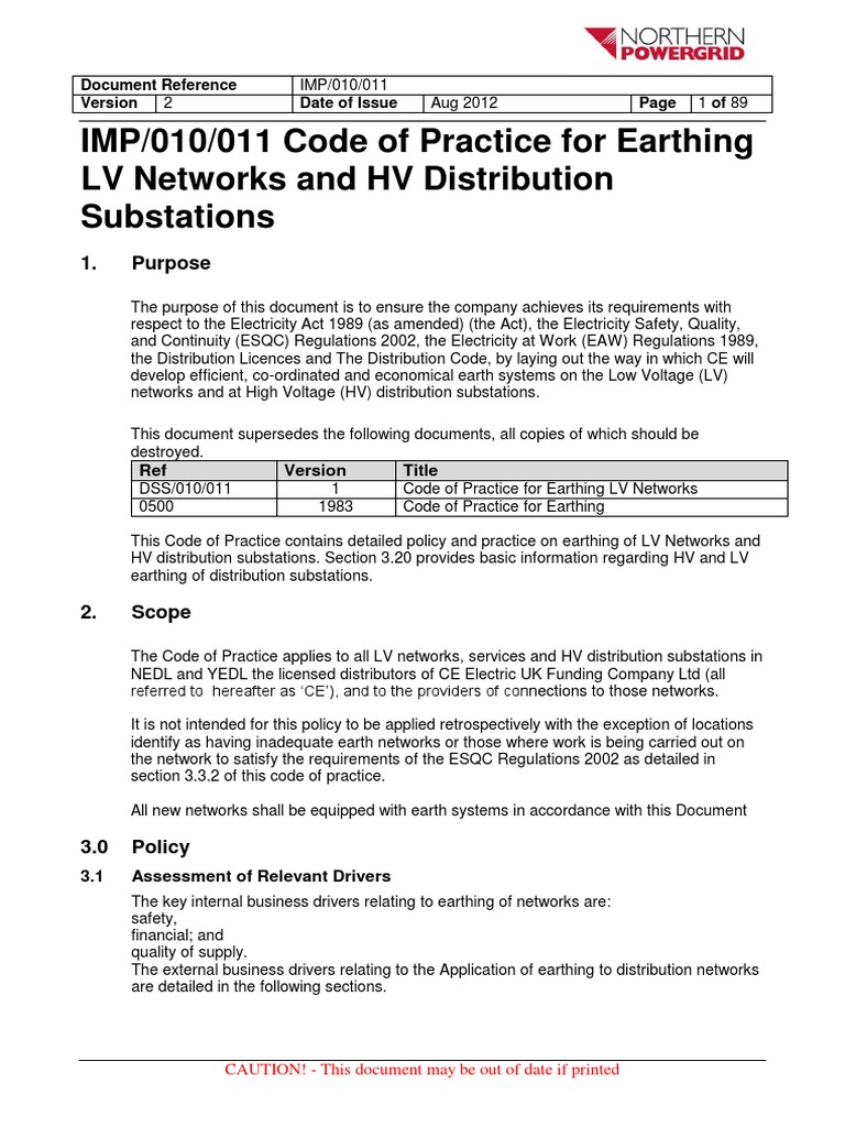 Earthing Code of Practice for LV & HV Networks | PDF | Cable ...