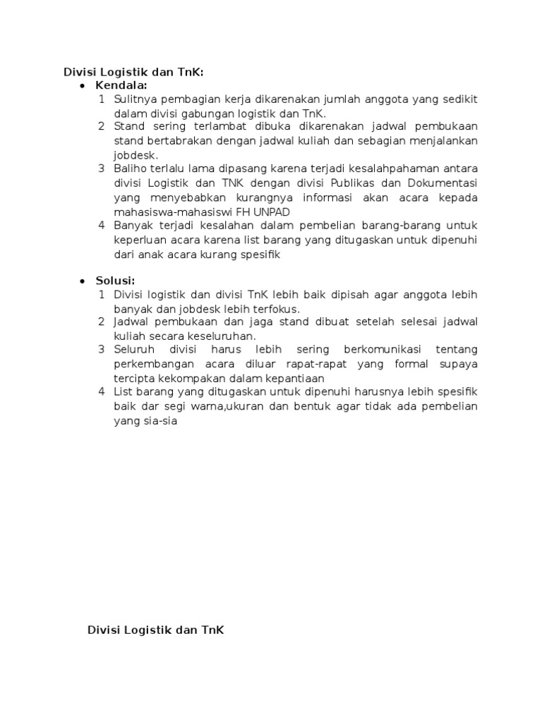 Divisi Logistik Dan TNK | PDF | Karier & Perkembangan | Kajian Bahasa Asing