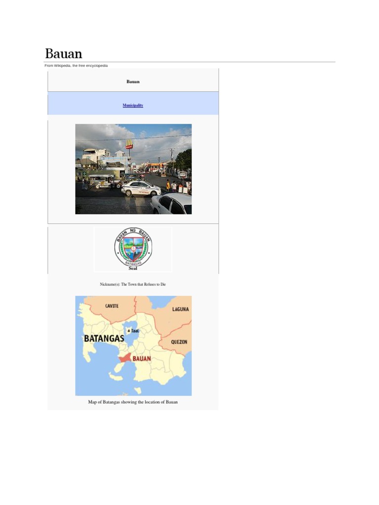 History and Overview of Bauan, Batangas | PDF