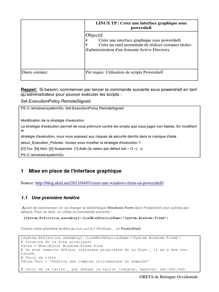tp6-01 Interface Graphique Sous Powershell | PDF | Active Directory ...
