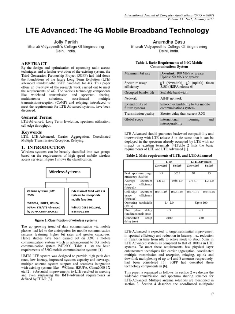 LTE Advanced: The 4G Mobile Broadband Technology: Jolly Parikh Anuradha Basu | PDF | Lte ...
