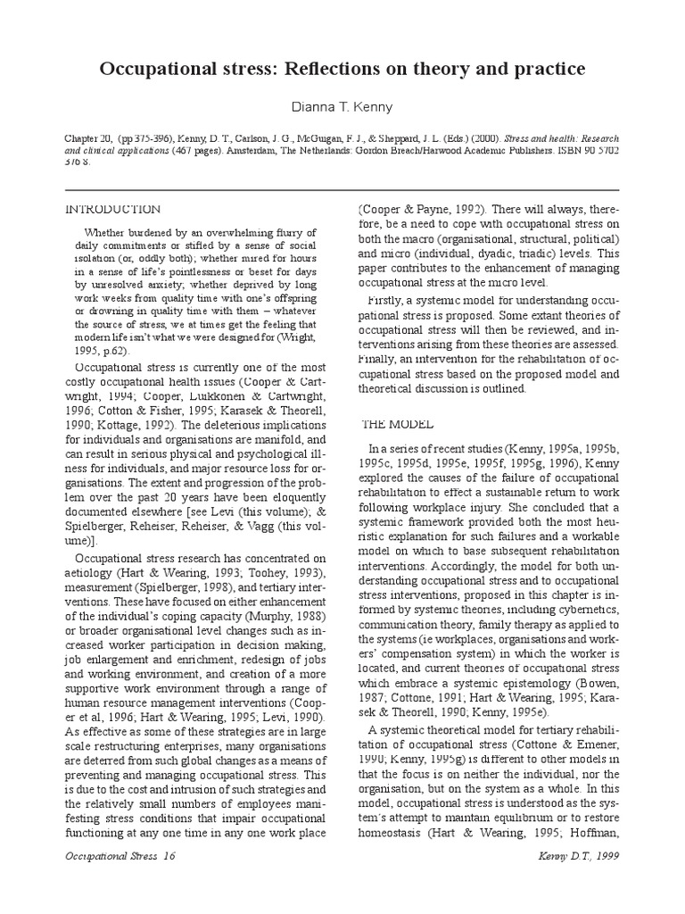 10 - Occupational Stress Reflections On Theory and Practice | PDF ...