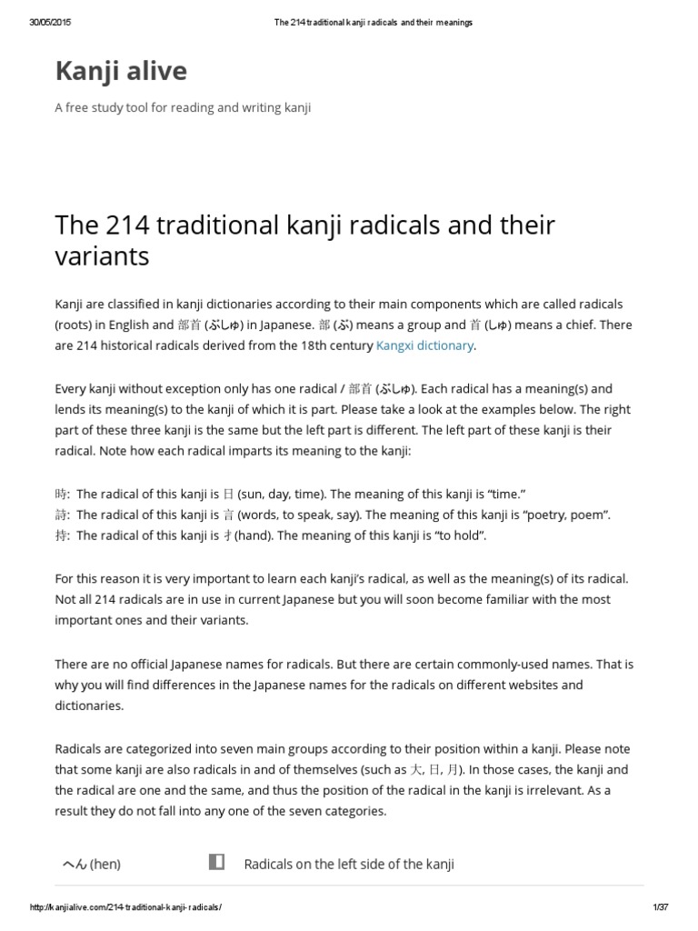 The 214 Traditional Kanji Radicals and Their Meanings | Kanji | Typefaces