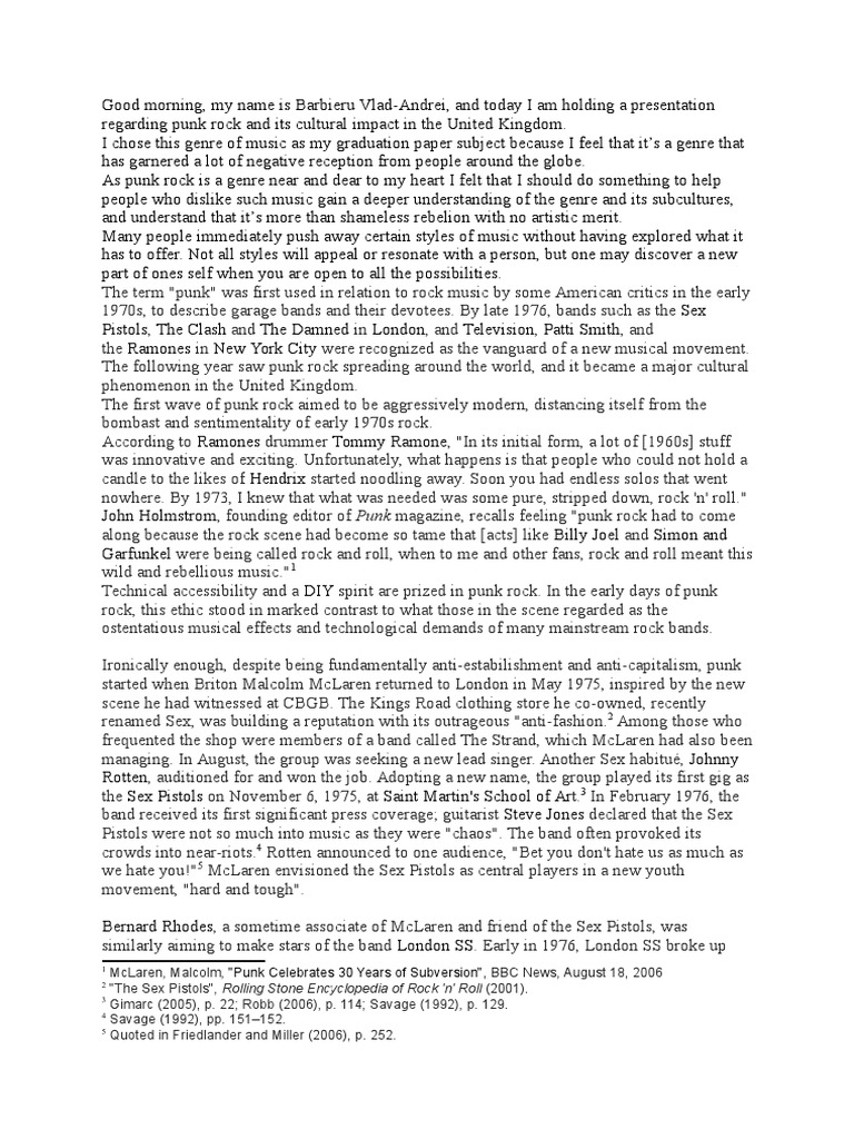 Speech On Punk | PDF | Punk Rock | Rock Music