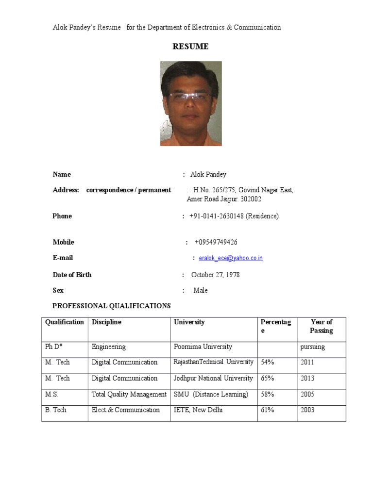 Alok Resume | PDF | Science And Technology | Electronics