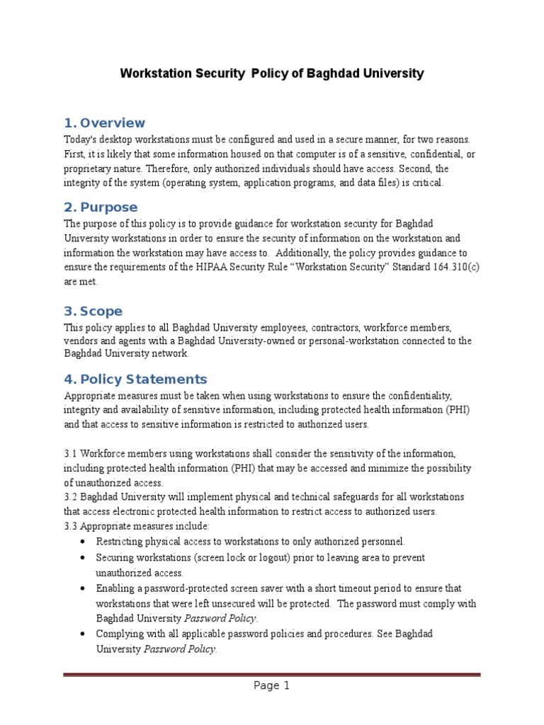 Workstation Security Policy | PDF | Information Sensitivity | Computer ...