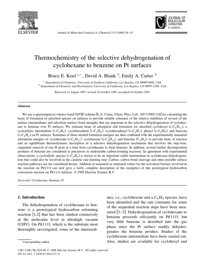 Dehydrogenation of Cyclohexane To Benzene | PDF | Adsorption | Chemical ...