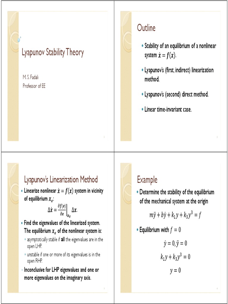 Outline: Lyapunov's Linearization Method | PDF | Stability Theory ...