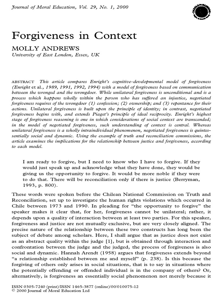 Comparing Forgiveness Models: Enright vs. Negotiated | PDF ...