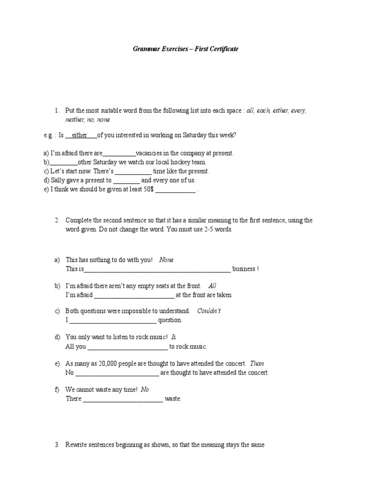 Grammar Exercises For FCE | PDF
