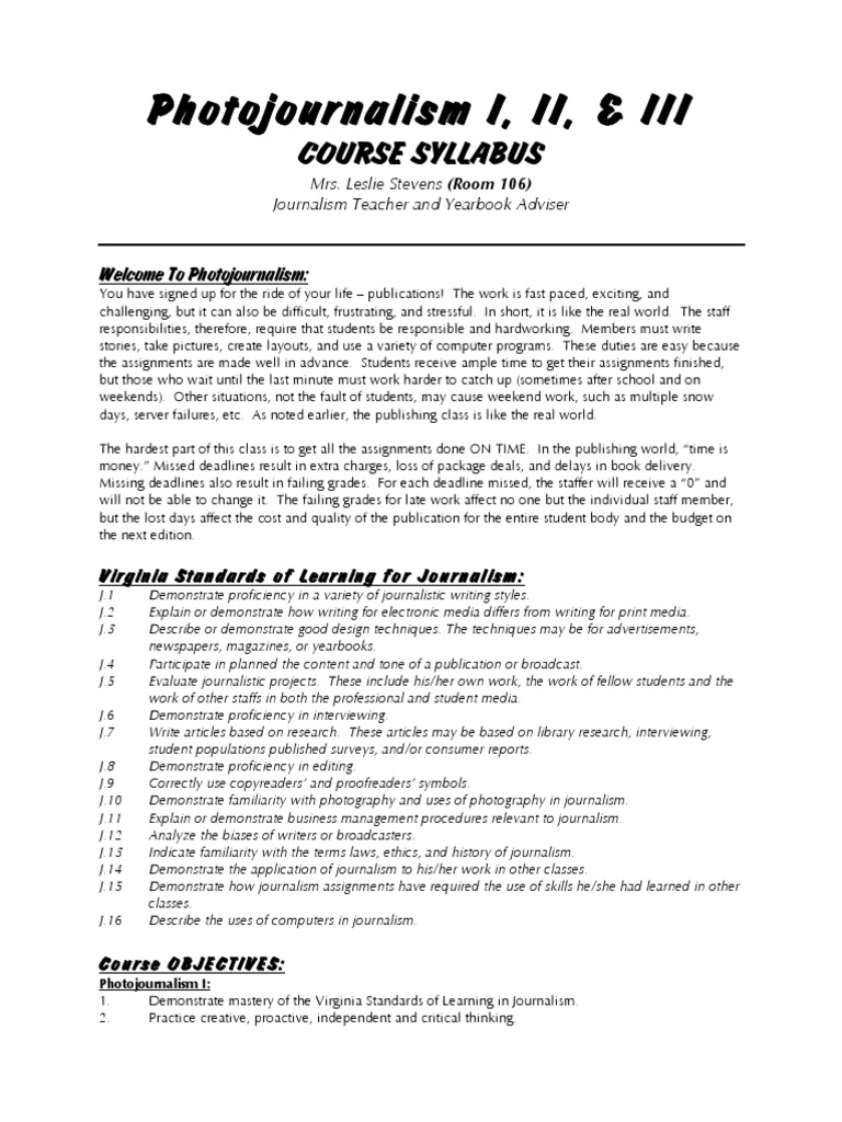 High School Photojournalism Syllabus | PDF | Journalism | Mass Media