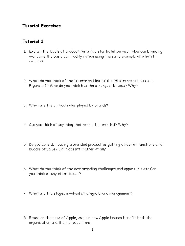 Tutorial Exercises 2013-14 Sem 2 | PDF | Brand | Strategic Management
