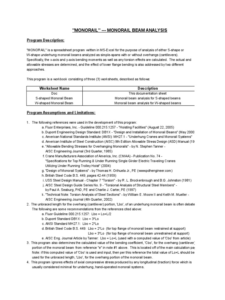 Copy Monorail Design Excel | PDF | Beam (Structure) | Bending