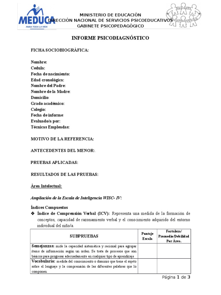 Formato Informe WISC-IV | PDF | Memoria | Atención