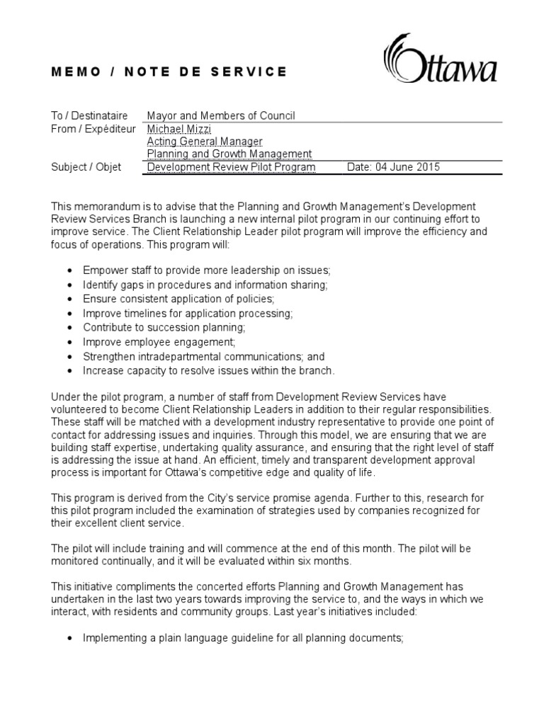 Memo - Development Review Pilot Program - EN | PDF | Memorandum ...