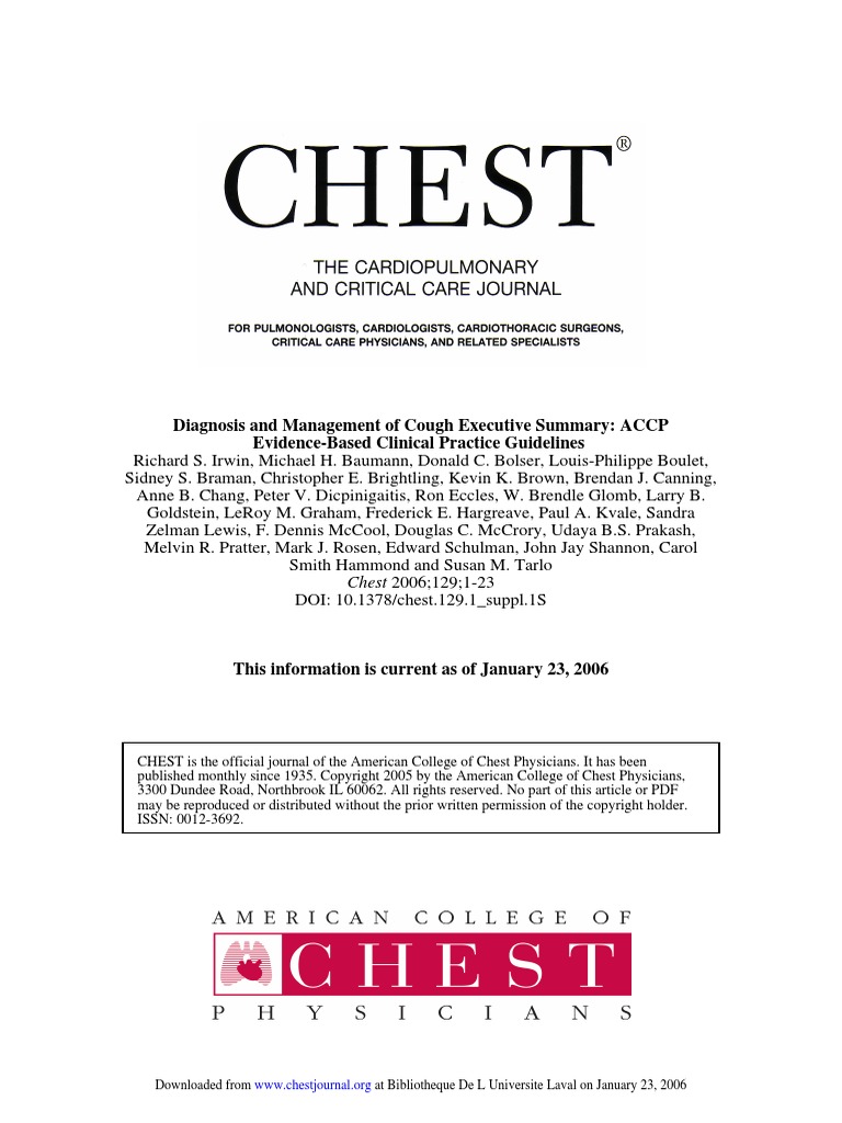 Cough Guidelines ACCP CHEST 2006 | PDF | Gastroesophageal Reflux ...