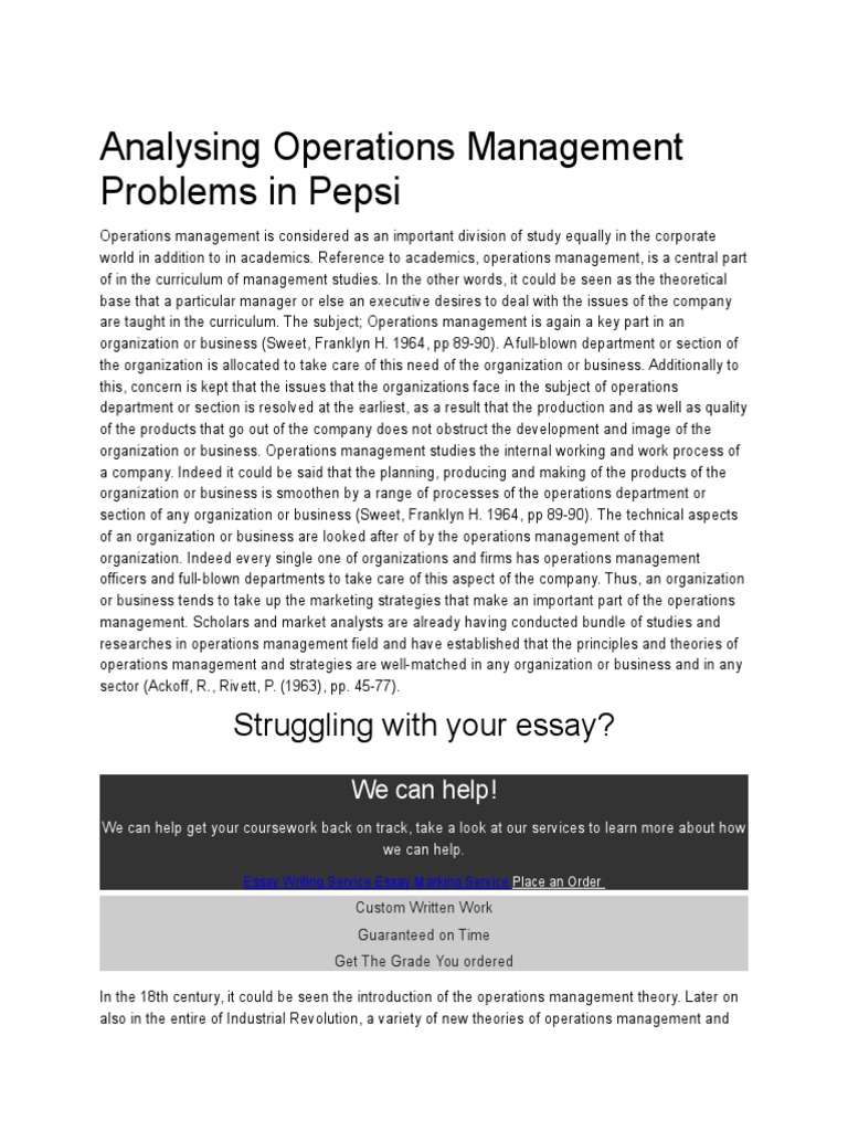 Analysing Operations Management Problems in Pepsi | PDF | Operations ...