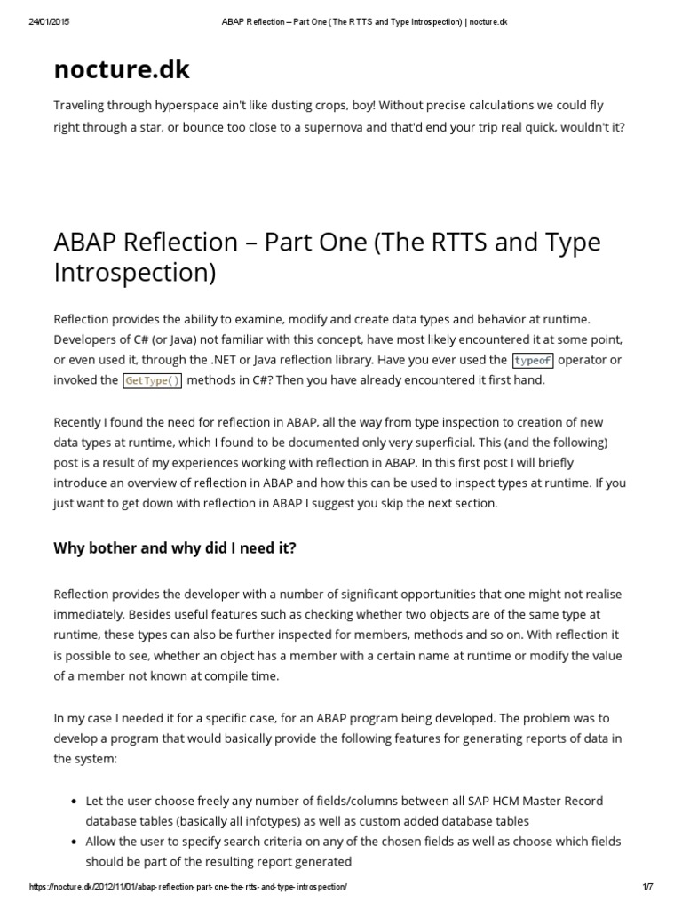 ABAP Reflection - Part One (The RTTS and Type Introspection) - Nocture | Download Free PDF ...