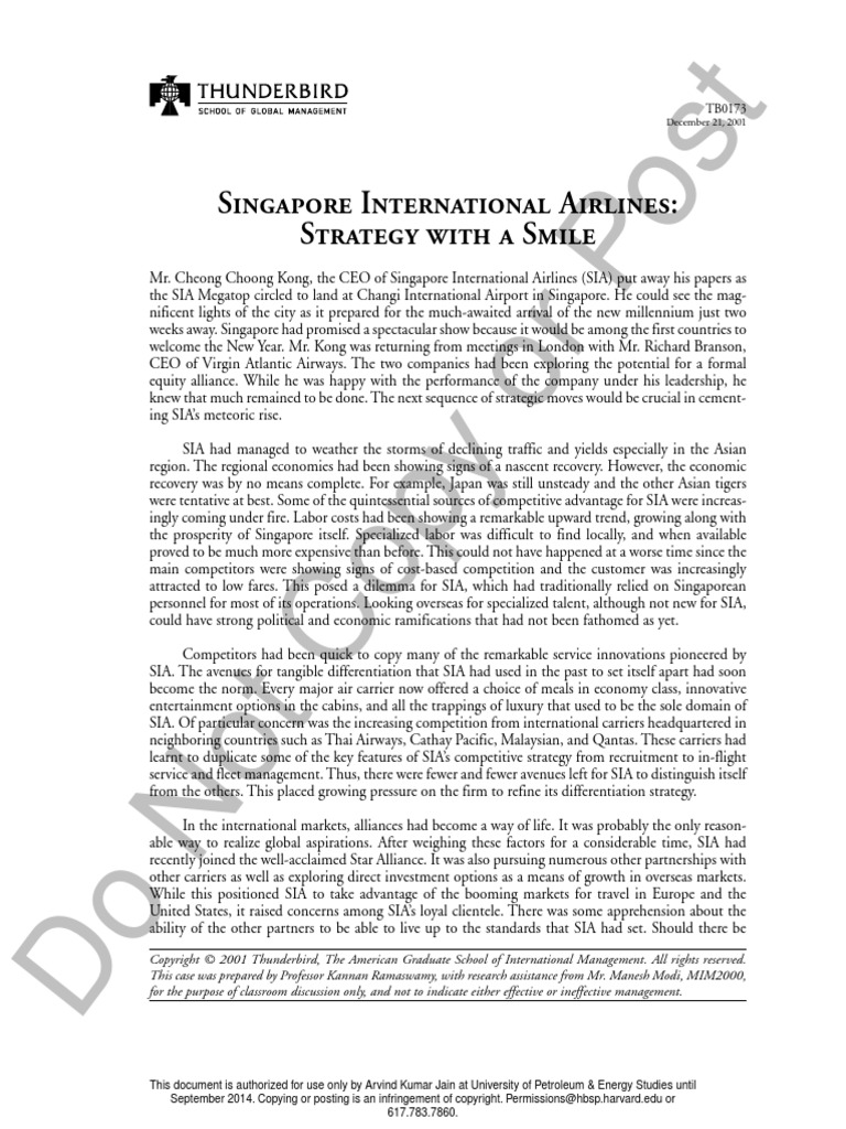 Singapore International Airlines - Strategy With Smile PDF | PDF ...