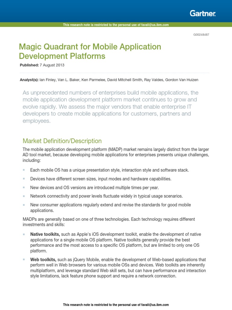Gartner Magic Quadrant For Mobile Application | PDF | Android ...