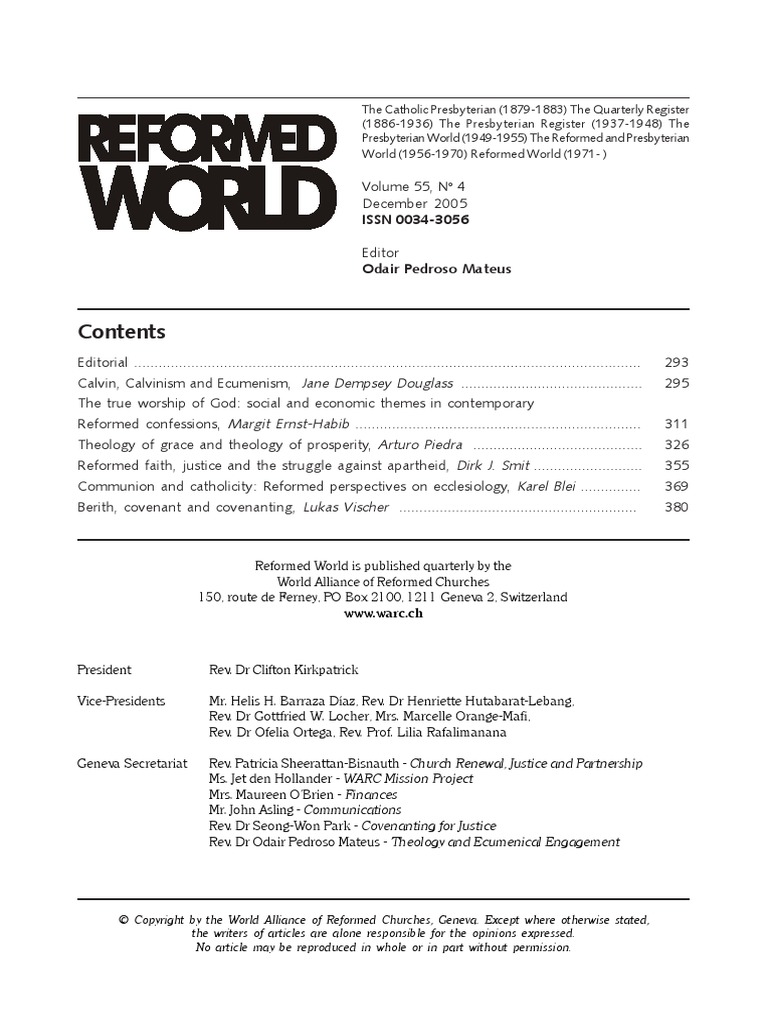 Reformed World 55N4Jan27 | PDF | Calvinism | John Calvin