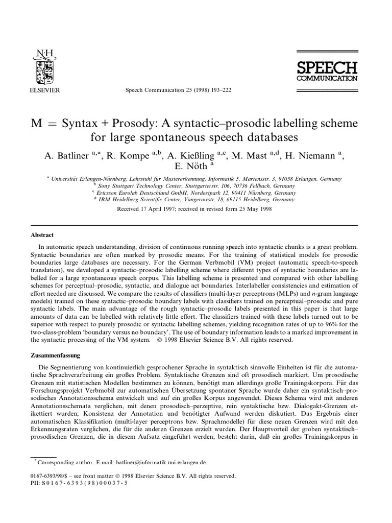 Batliner 1998 Speech-Communication | PDF | Parsing | Clause