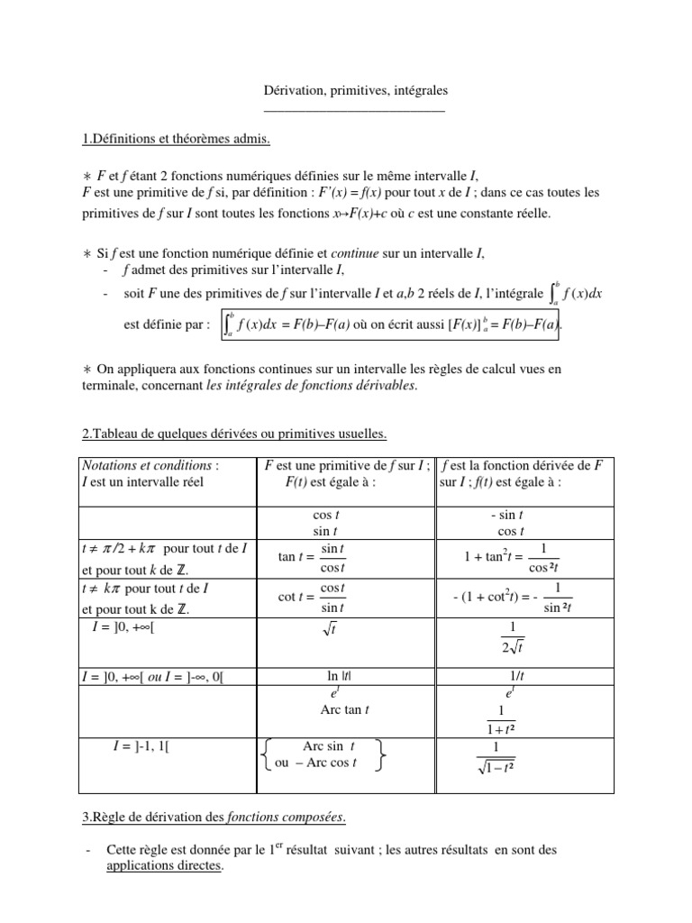 Primitives et intégrales : Cours et exercices | PDF | Intégral ...