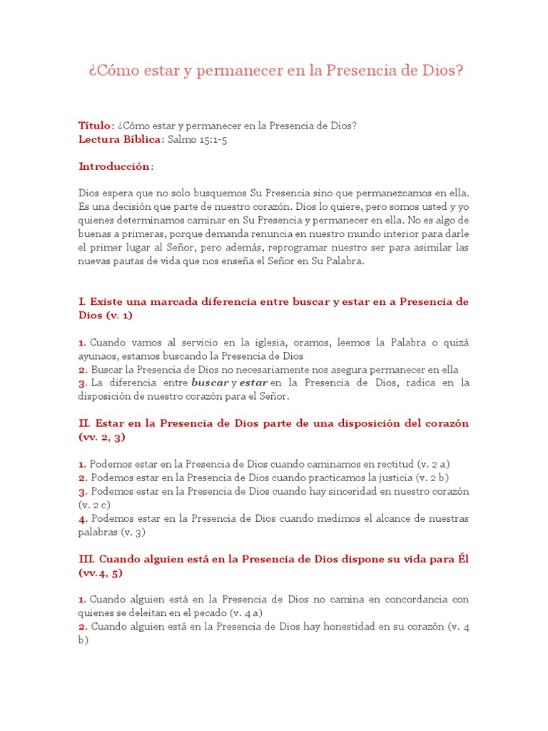 Cómo Estar y Permanecer en La Presencia de Dios | PDF | Cristo (título ...