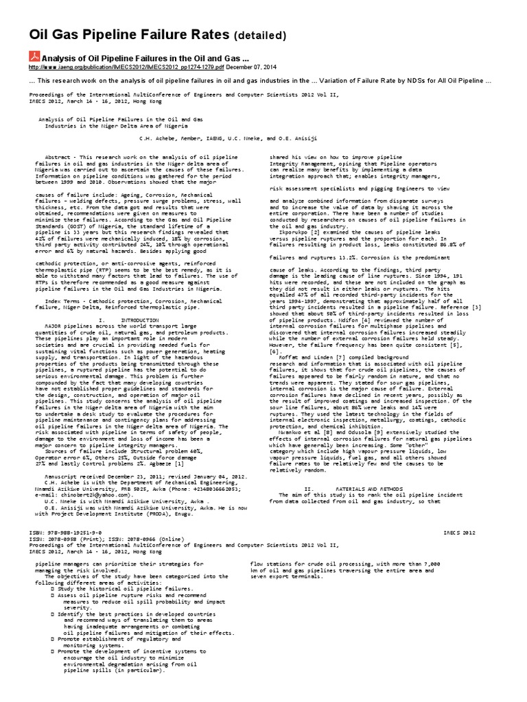 Oil Gas Pipeline Failure Rates | PDF | Pipeline Transport | Nigeria