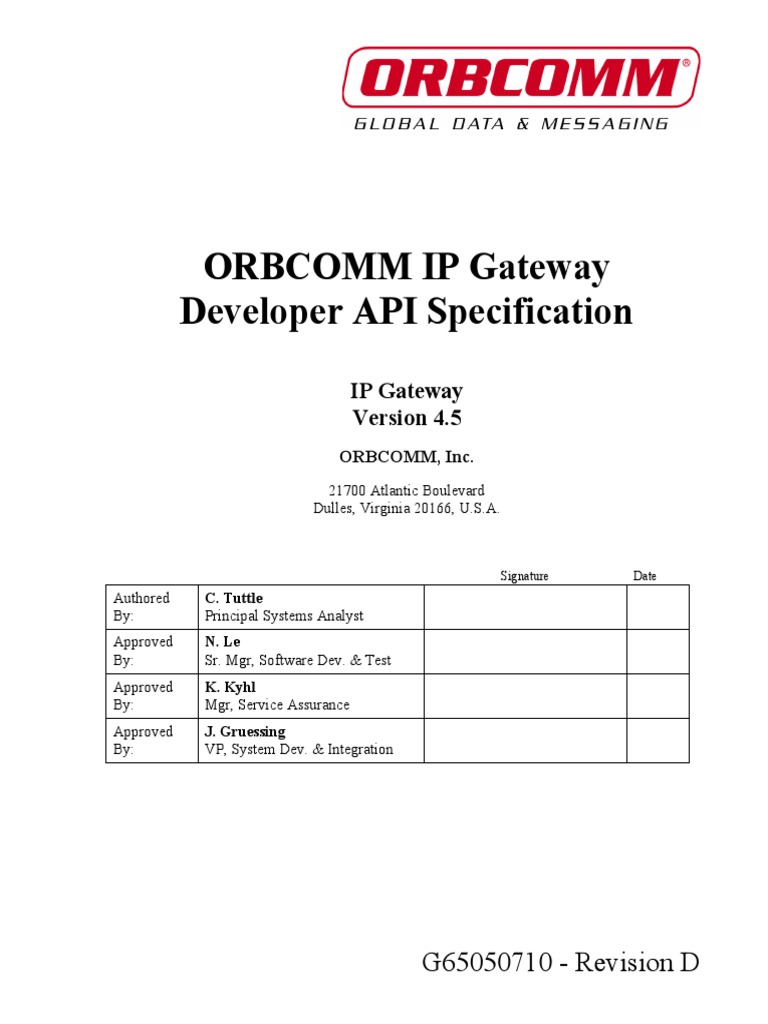 Orbcomm Ip Gateway Apivcd2 | PDF | Hypertext Transfer Protocol | Application Programming Interface