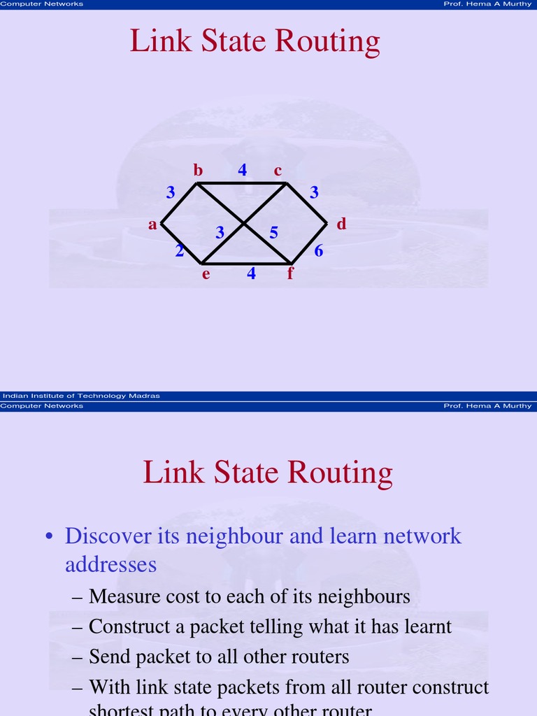 Link State Routing Computer Networks Prof Hema A Murthy Pdf Routing Router Computing