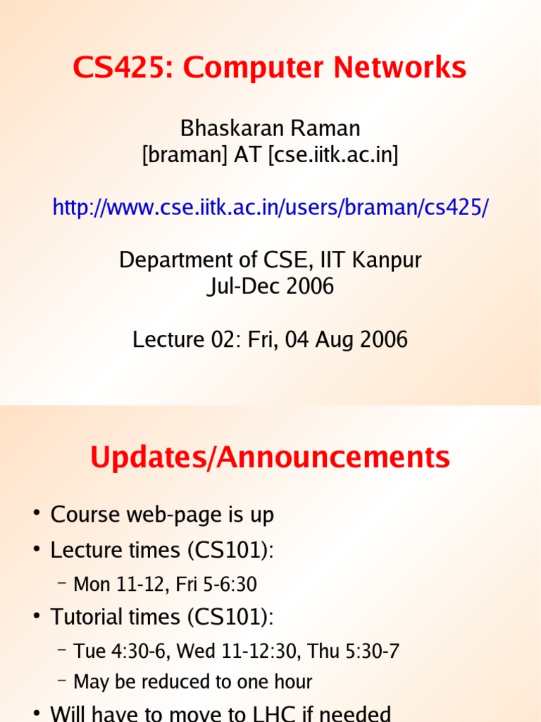 CS425: Computer Networks: Bhaskaran Raman (Braman) AT (Cse - Iitk.ac - In) | PDF | Data ...