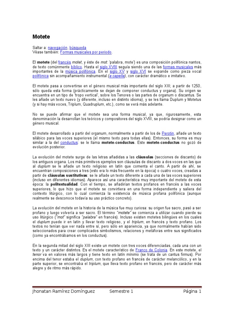 Qué es un motete en música | PDF | Musicología | Elementos de la música