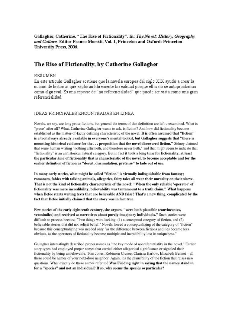 Gallagher, Catherine - The Rise of Fictionality | PDF | Novels | Daniel ...