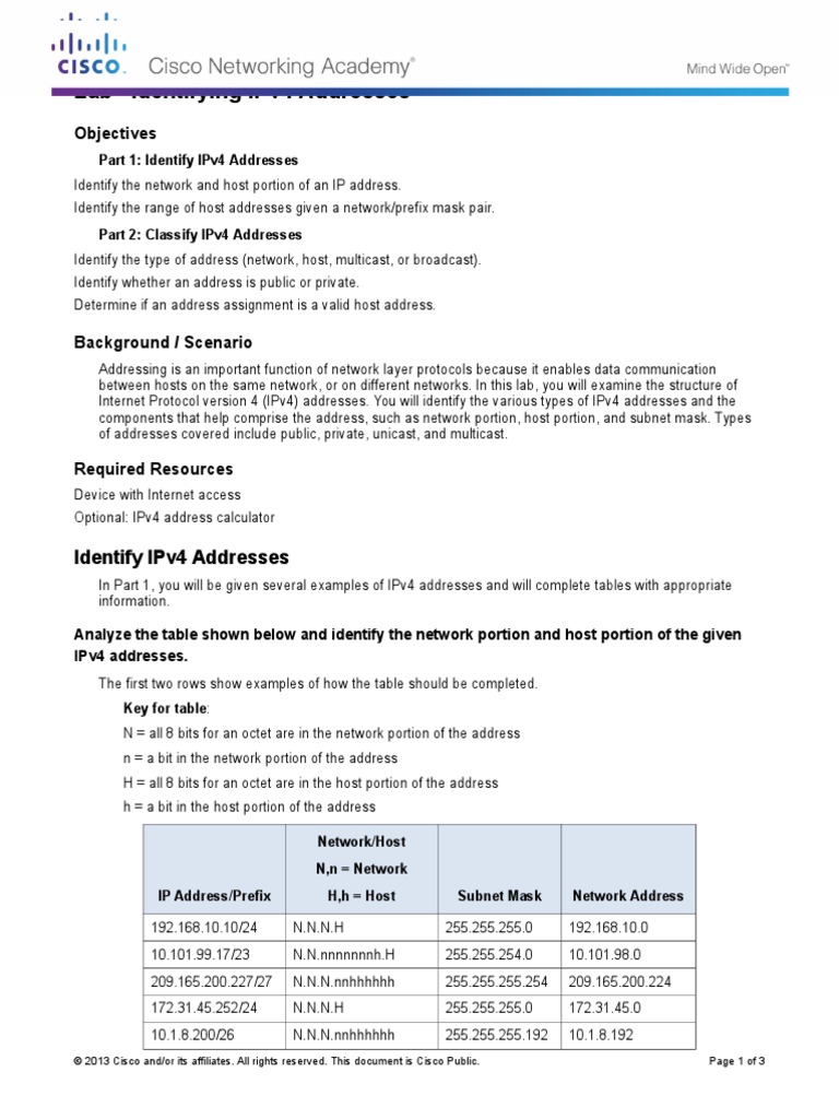 8.1.4.8 Lab - Identifying IPv4 Addresses-1 | PDF | Ip Address | Computer Network