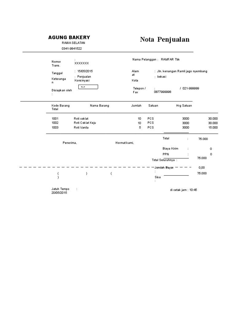 Contoh Nota Penjualan | PDF