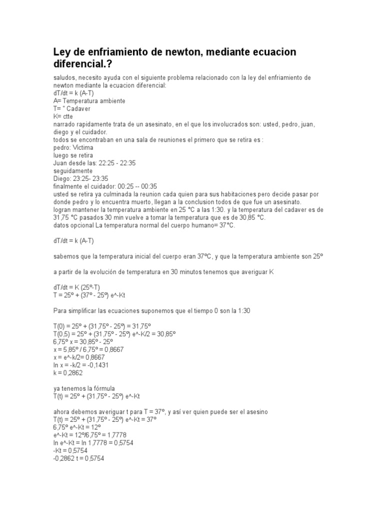 Ley de Enfriamiento de Newton | PDF | Integral | Calculo diferencial
